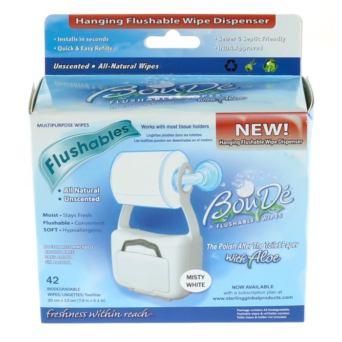 BouDé Dispenser and 42 ct. Flushable Wipes w/ Aloe - BOU300